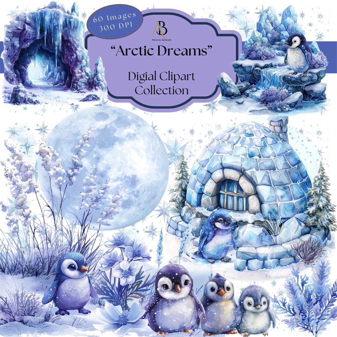 Clipart, Digital, "arctic Dreams" 60 Pngs|winter Collection|snow Capped ...