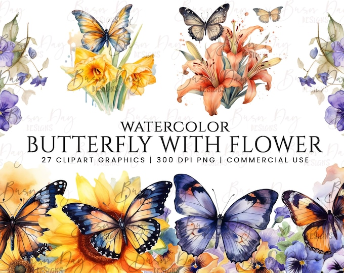 Monarch Butterfly Clipart | Watercolor Butterfly PNG | Floral Clipart ...