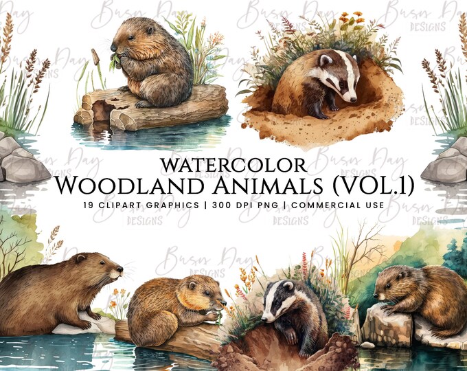 Watercolor Woodland Animals Clipart - Cute Animal Clip Art Set ...