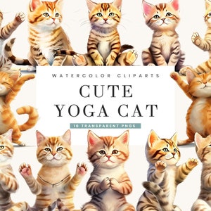 16 Watercolor Cute Yoga Cat Clipart Bundle Sublimation Designs Instant ...