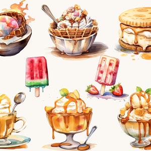 30 Watercolor Ice Cream Clipart Bundle , Watercolor Clipart, Digital ...