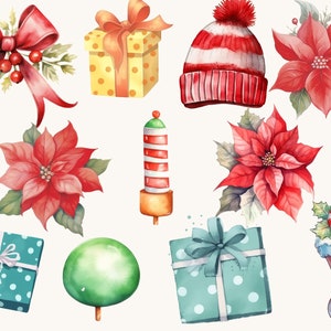 Watercolor Christmas Clipart Bundle: 62 PNG Elements (digital Download ...