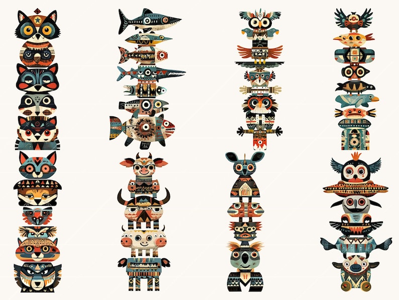 Watercolor Totem Pole Clipart Bundle, Animal Prints (digital Download ...