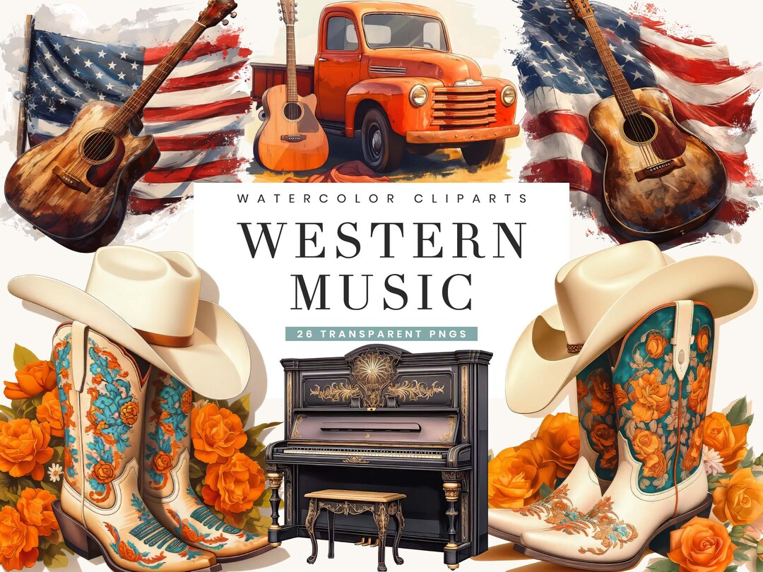 26 Watercolor Country Music Western Clipart Bundle Sublimation Designs ...