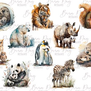 Watercolor Animal Mother With Baby Clipart Watercolor - Etsy