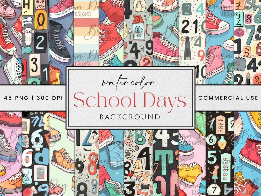 45 Watercolor School Days Background, Printable Art, Commercial Use ...