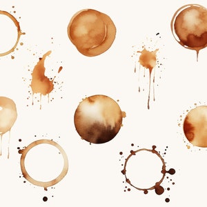48 Watercolor Coffee Stain Clipart Bundle Digital Download Sublimation ...