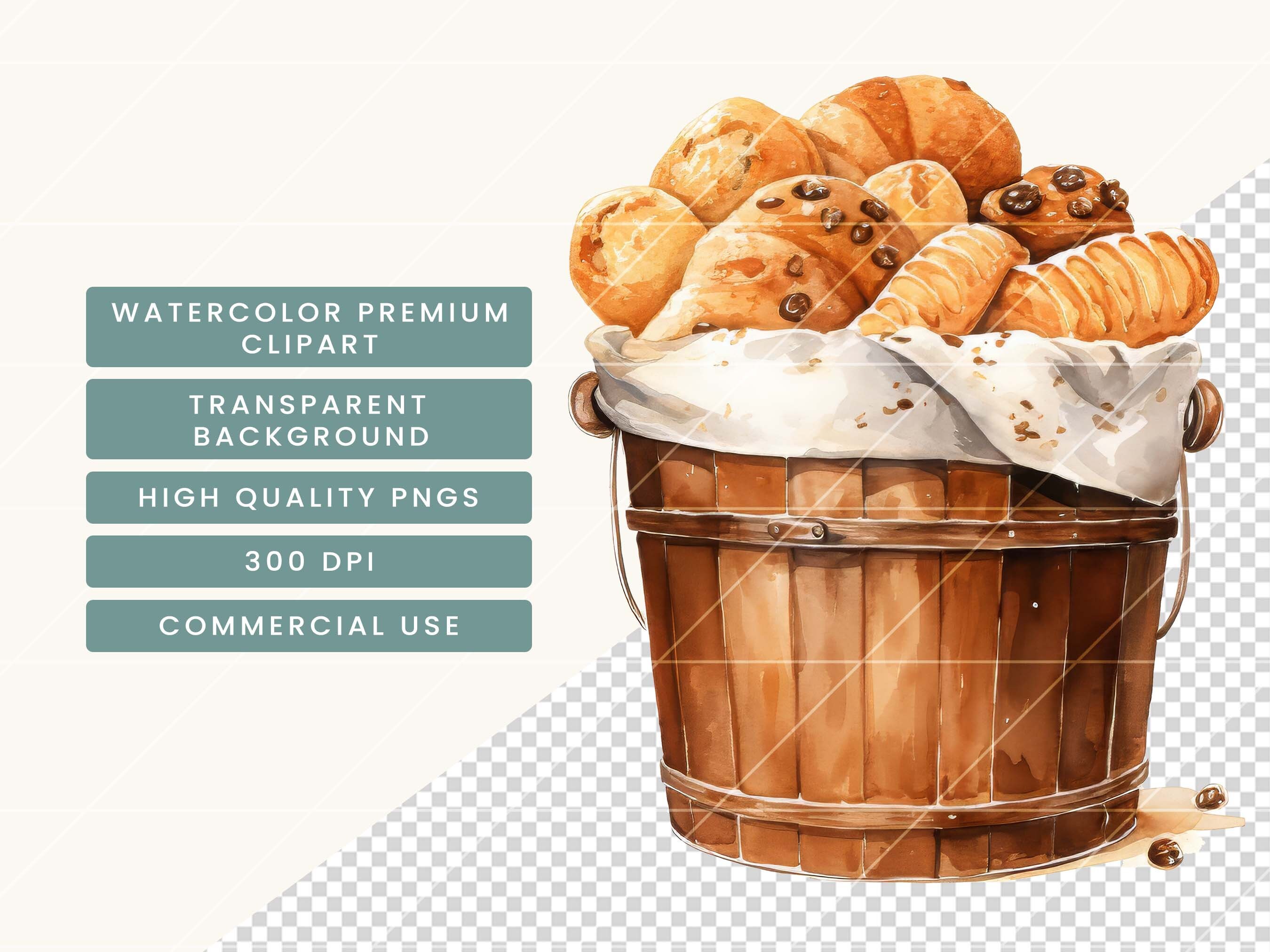 Watercolor Bakery Clipart Bundle: 25 PNG Sublimation Designs (digital ...