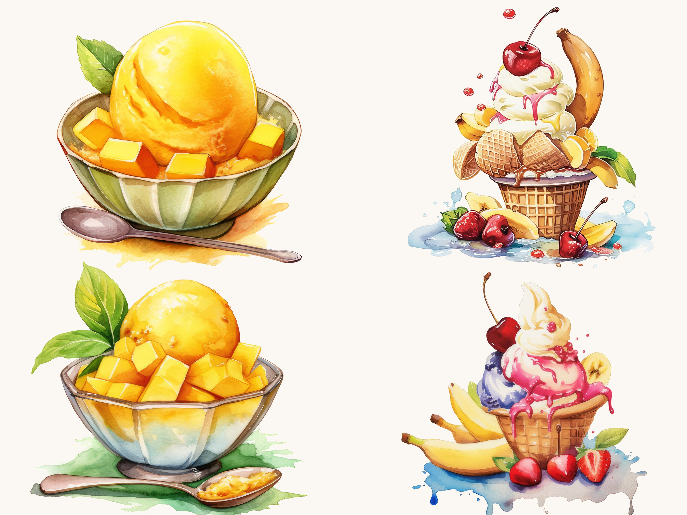 30 Watercolor Ice Cream Clipart Bundle , Watercolor Clipart, Digital ...