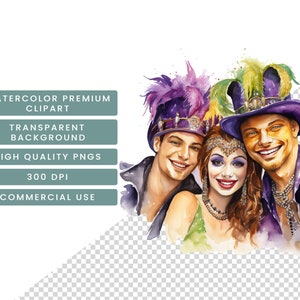 20 Watercolor Mardi Gras People Clipart Bundle Sublimation Designs ...