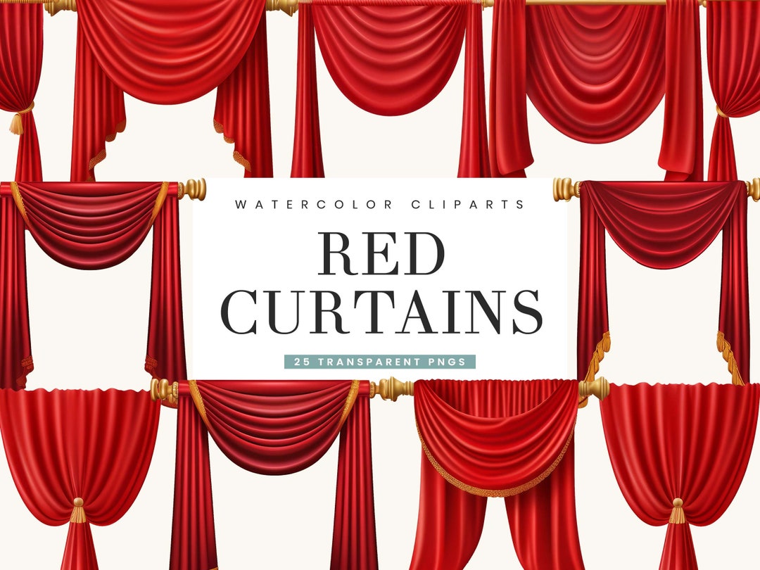 Red Curtains Watercolor Clipart Bundle: 25 PNG Designs (digital ...