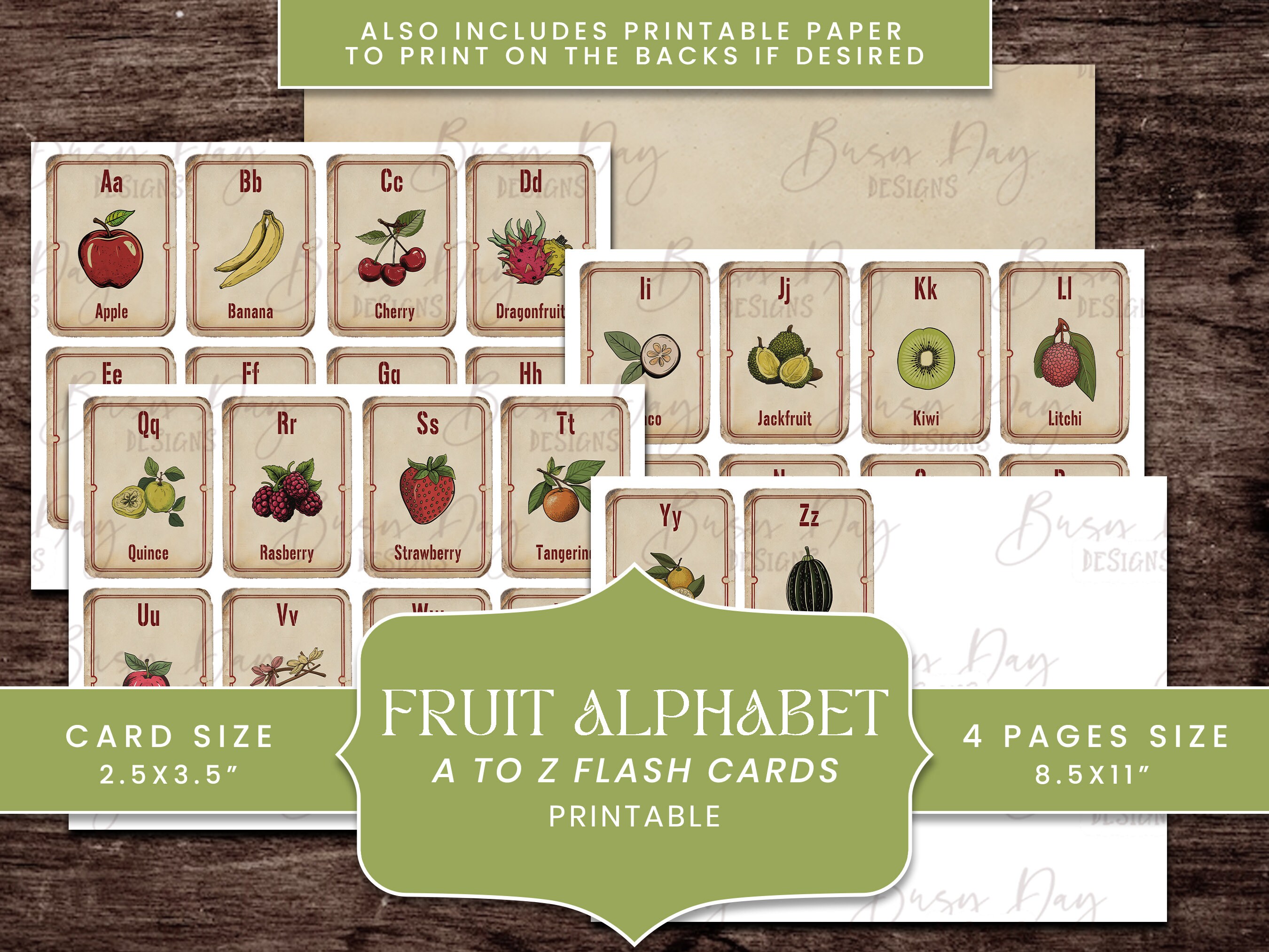 Fruit Alphabet Flash Cards A-Z: Printable Journal Paper (digital ...