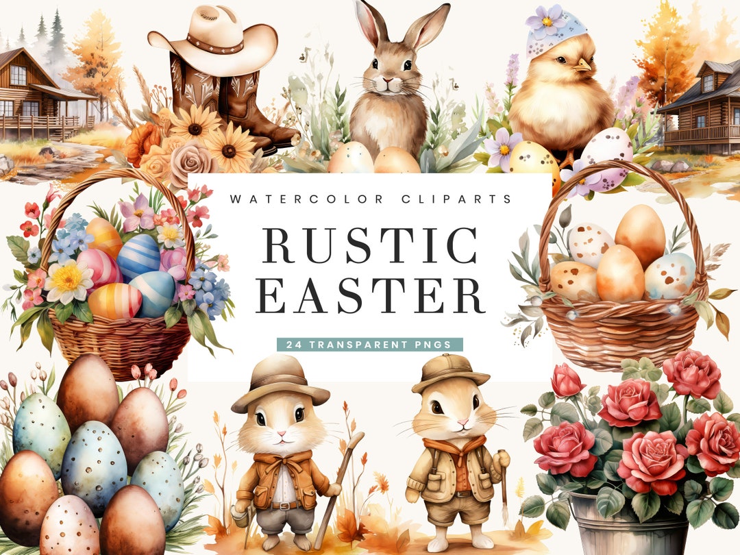 24 Watercolor Easter Rustic Clipart Bundle Sublimation Designs Digital ...