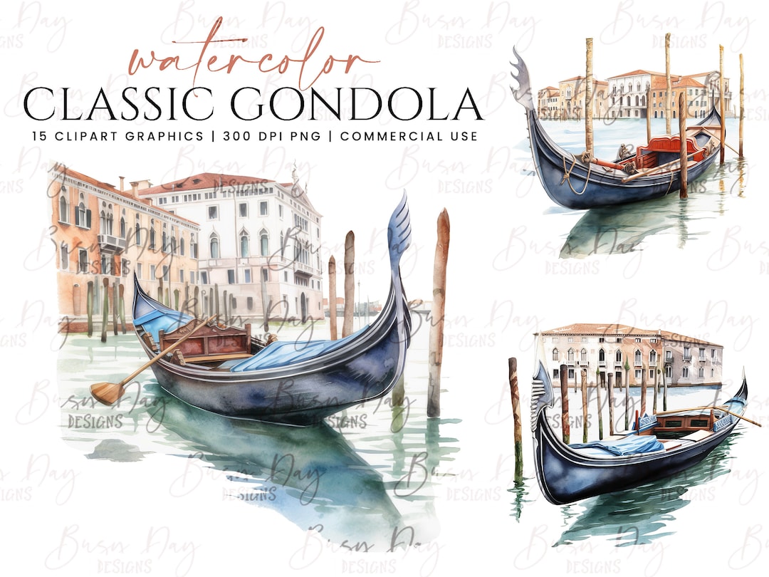 Watercolor Classic Gondola Clipart Bundle Sublimation Designs Printable ...