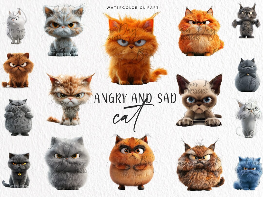 Angry and Sad Cat Clipart Bundle Sublimation Designs Digital Print ...