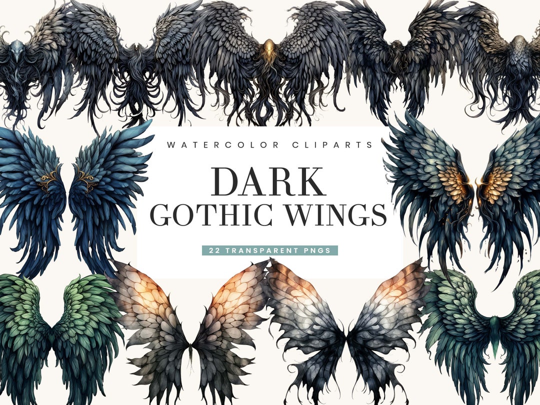 Watercolor Dark Gothic Wings Clipart: 22 PNG Designs (digital Download ...