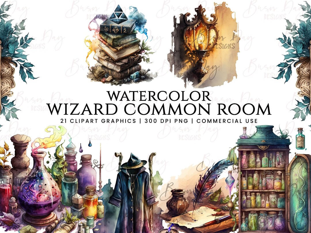 21 Watercolor Wizard Room Clipart, Clipart Bundle, Commercial Use ...