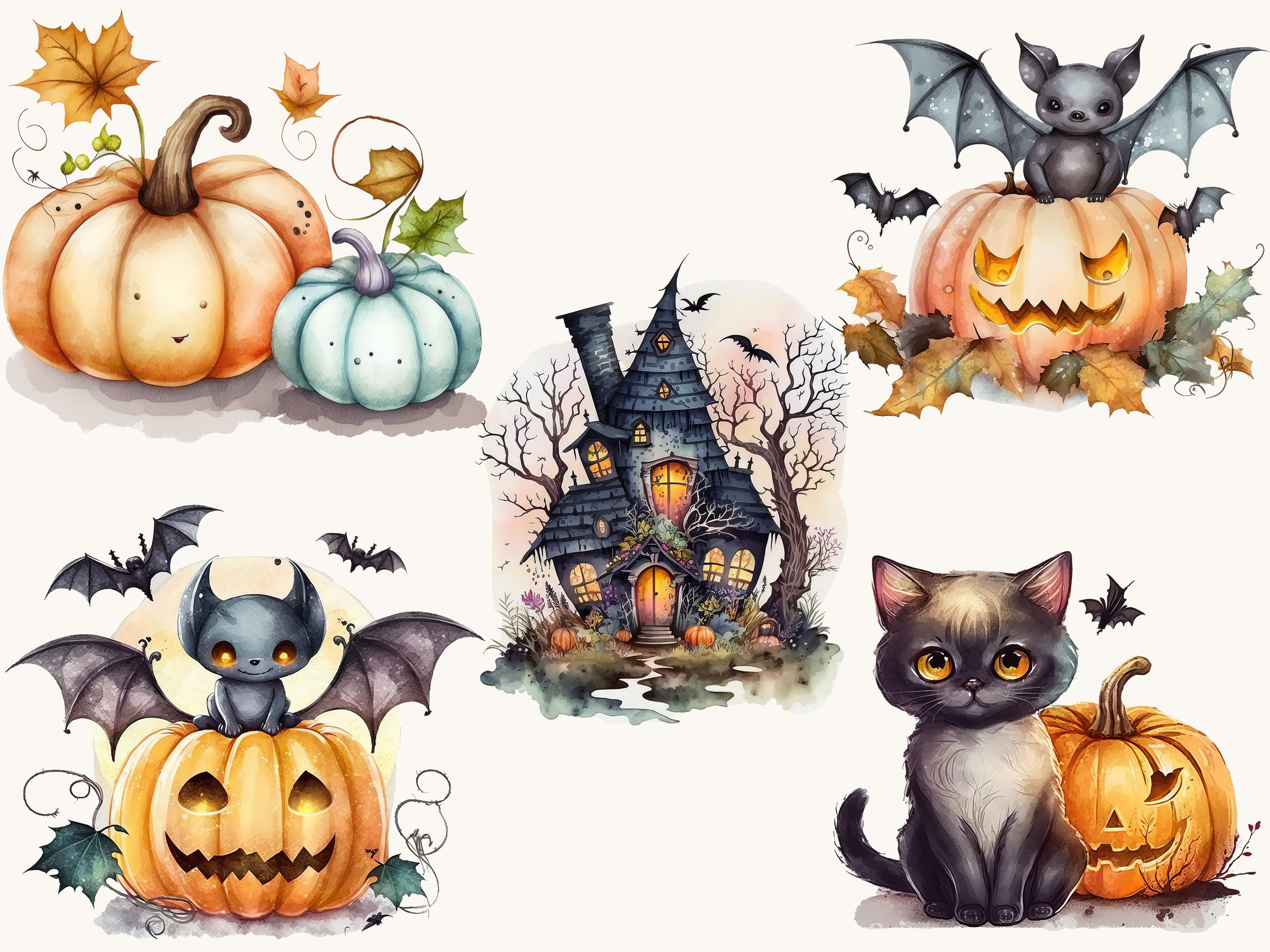 21 Watercolor Spookily Halloween Clipart Bundle Digital Download ...