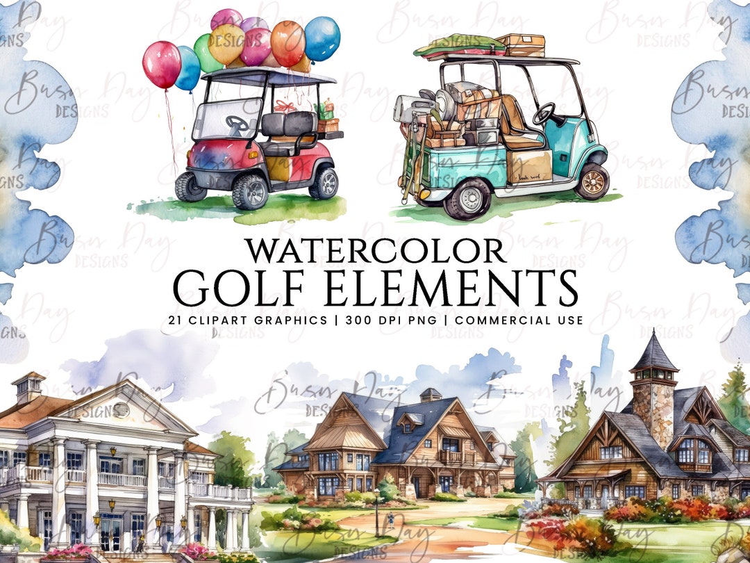 21 Watercolor Golf Elements Clipart Bundle, Digital Download, Digital ...