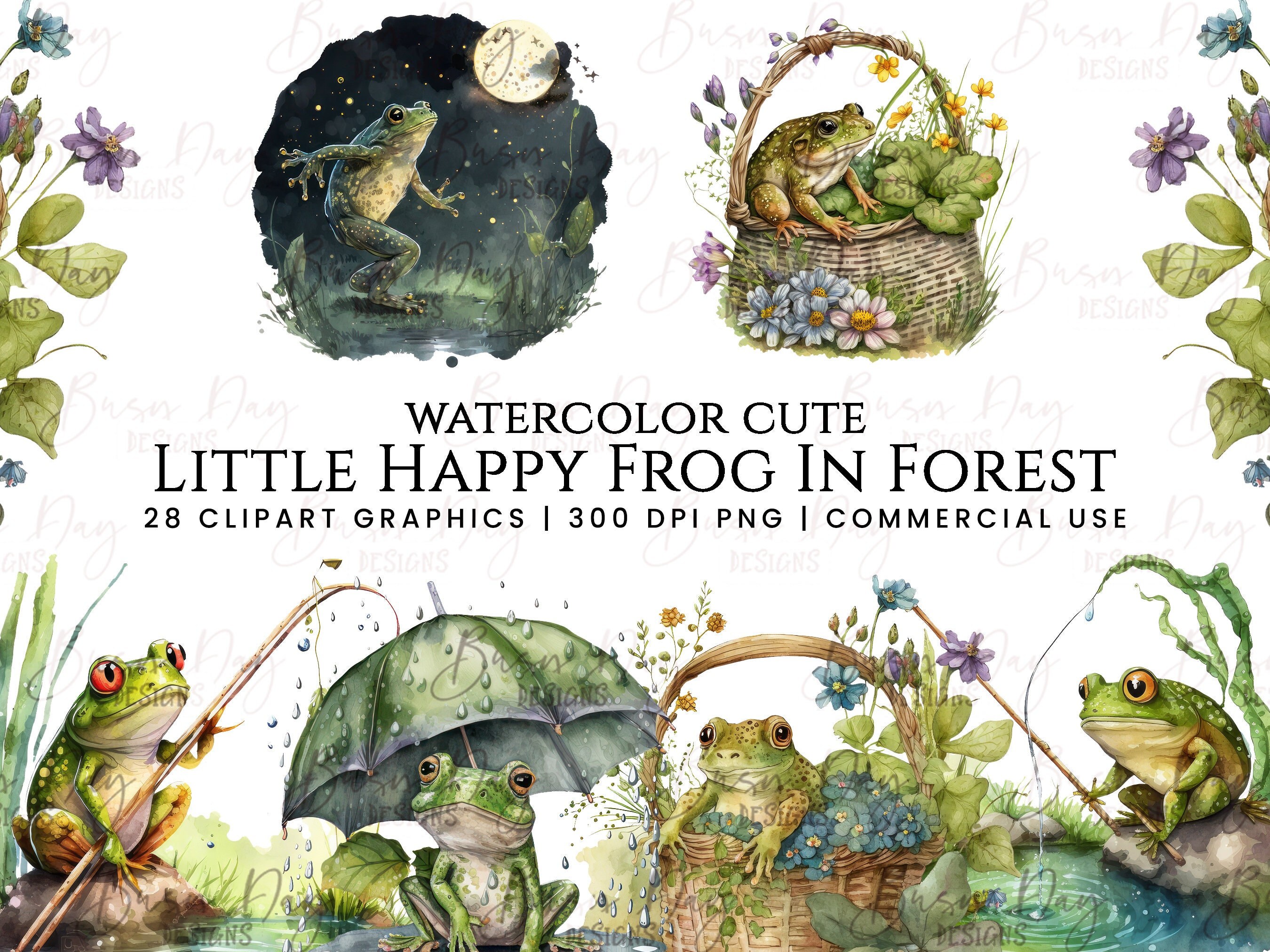 Watercolor Frog Clipart Bundle: Happy Frog PNG Images (digital Download ...