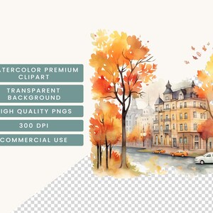 18 Watercolor Autumn City Scene Clipart Bundle Digital Download ...