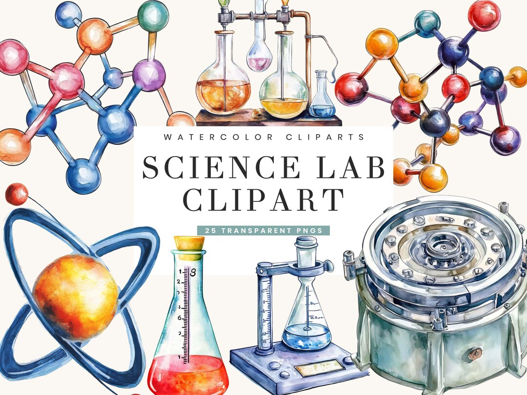 Watercolor Science Lab Clipart Bundle: 25 PNG Files (digital Download ...