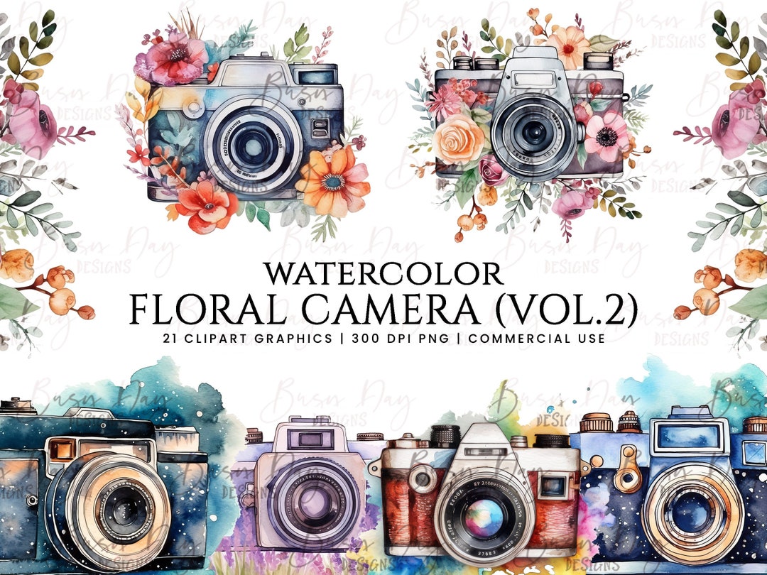21 Watercolor Floral Camera Clipart Bundle, Digital Download, Digital ...