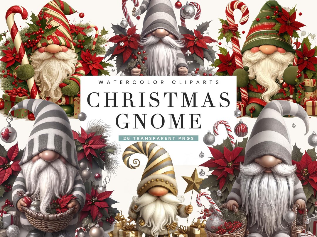 26 Watercolor Christmas Gnome Clipart Bundle Sublimation Designs ...