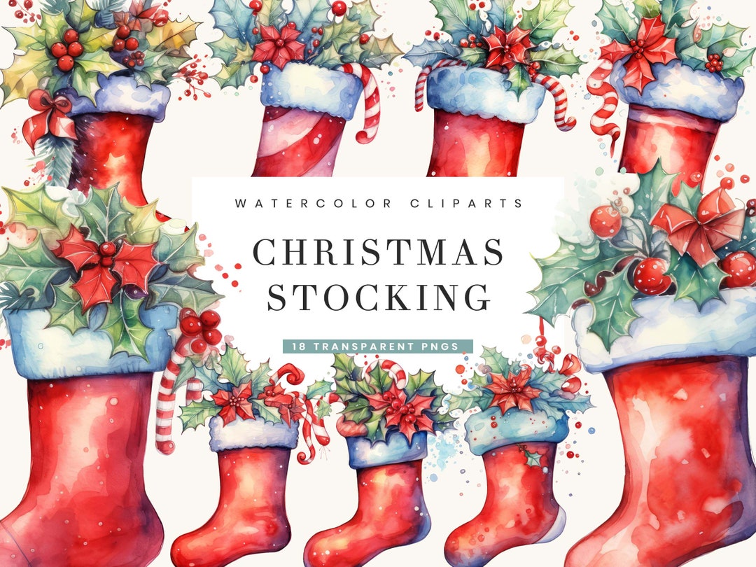 18 Watercolor Christmas Stocking Clipart Bundle Instant Download ...