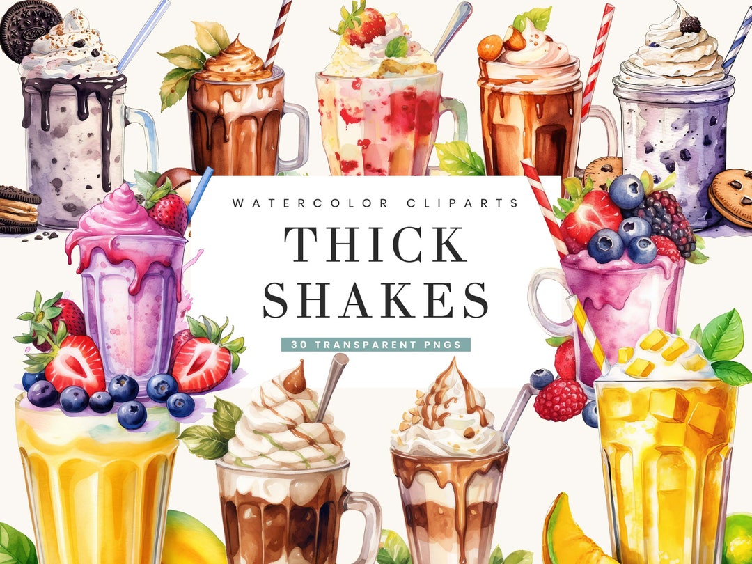 30 Watercolor Thick Shakes Clipart Bundle, Sublimation Designs, Instant ...