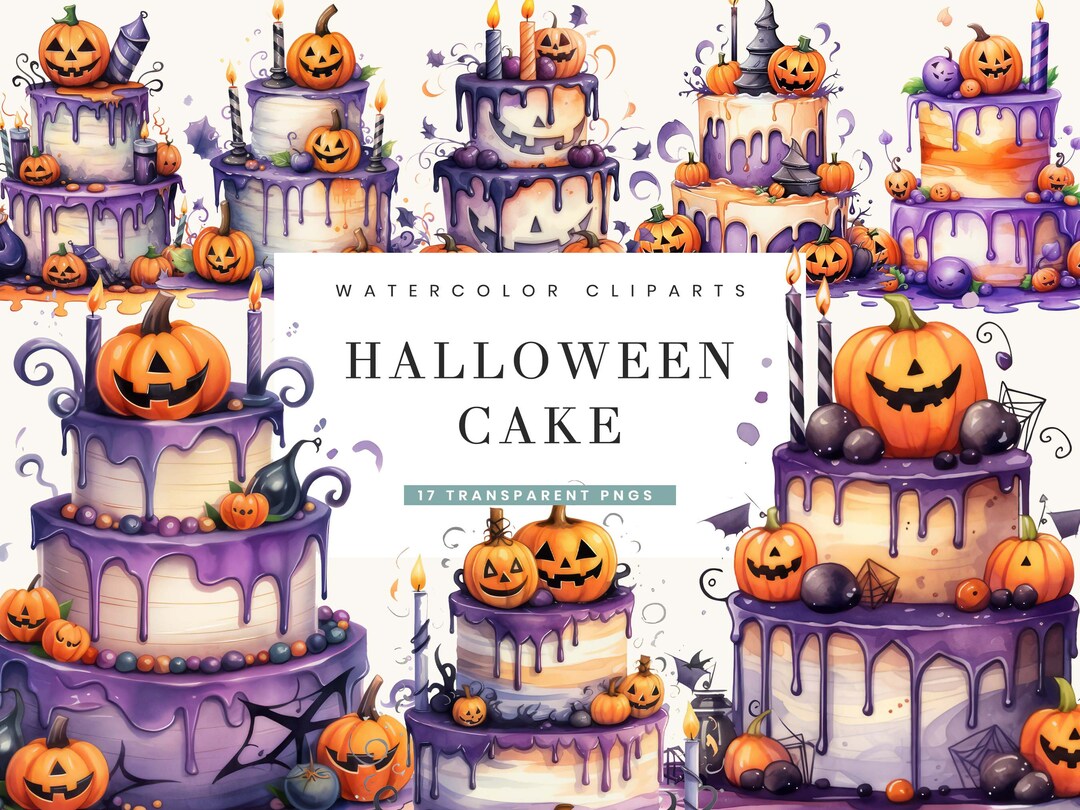 17 Watercolor Halloween Cake Clipart Bundle Sublimation Designs ...