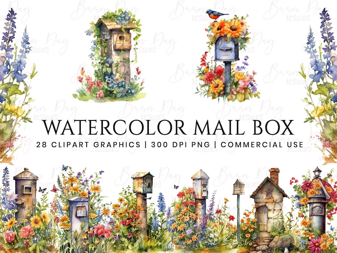28 Watercolor Mailboxes Clipart Bundle , Commercial Use, Digital ...