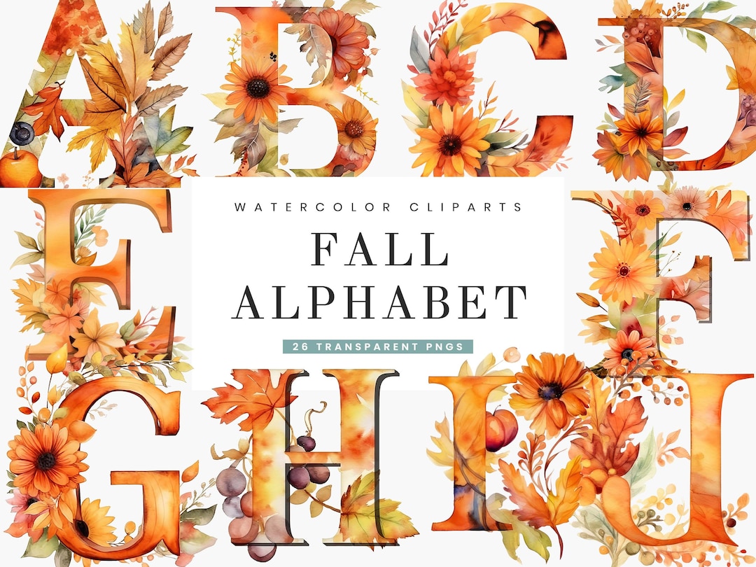 Watercolor Fall Alphabet Clipart: 26 PNG Designs (digital Download) - Etsy