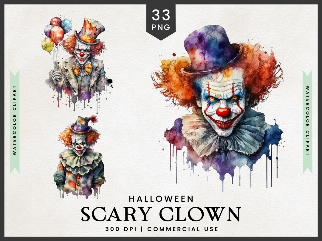Watercolor Halloween Clown Clipart Bundle Instant Download, Sublimation ...