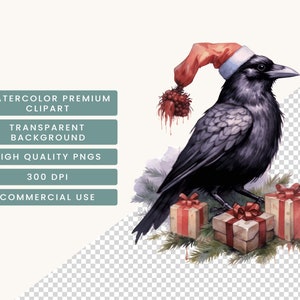 18 Watercolor Santa Crow Bird Clipart Bundle Digital Download Printable ...