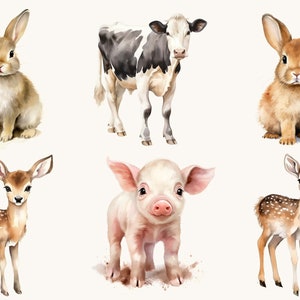 25 Watercolor Farm Babies Clipart Bundle Sublimation Designs Instant ...