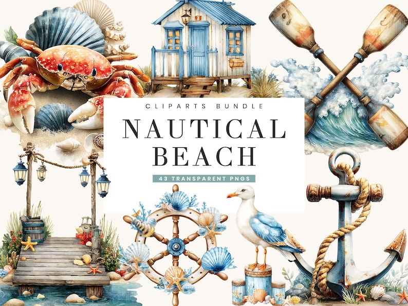 43 Nautical Beach Clipart Bundle Sublimation Designs Digital Download ...