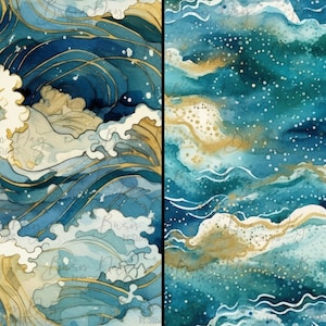 Abstract Ocean Digital Paper: Watercolor Wave Clipart (digital Download ...