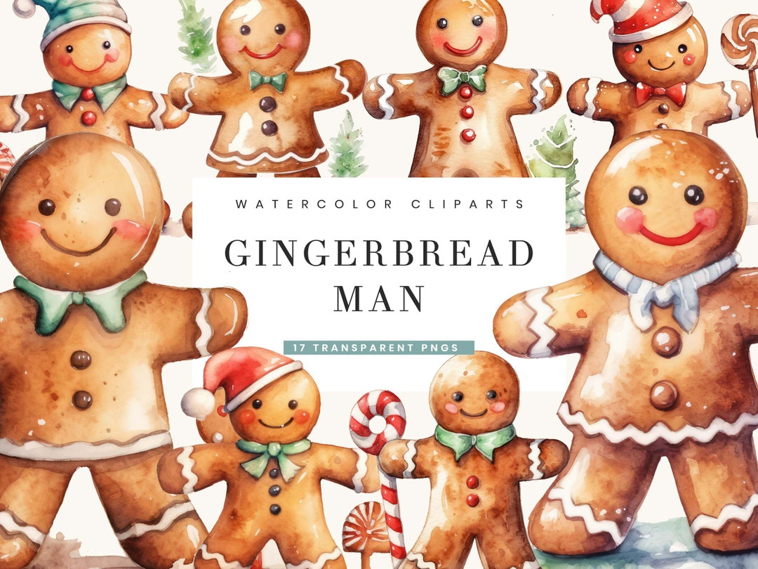 Watercolor Gingerbread Man Clipart Bundle: 17 PNG Designs (digital ...