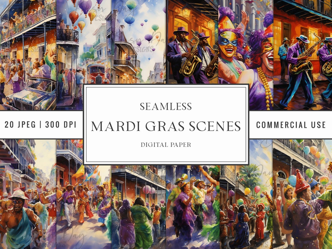 Watercolor Mardi Gras Scenes: 20 Digital Paper Pack (digital Download ...