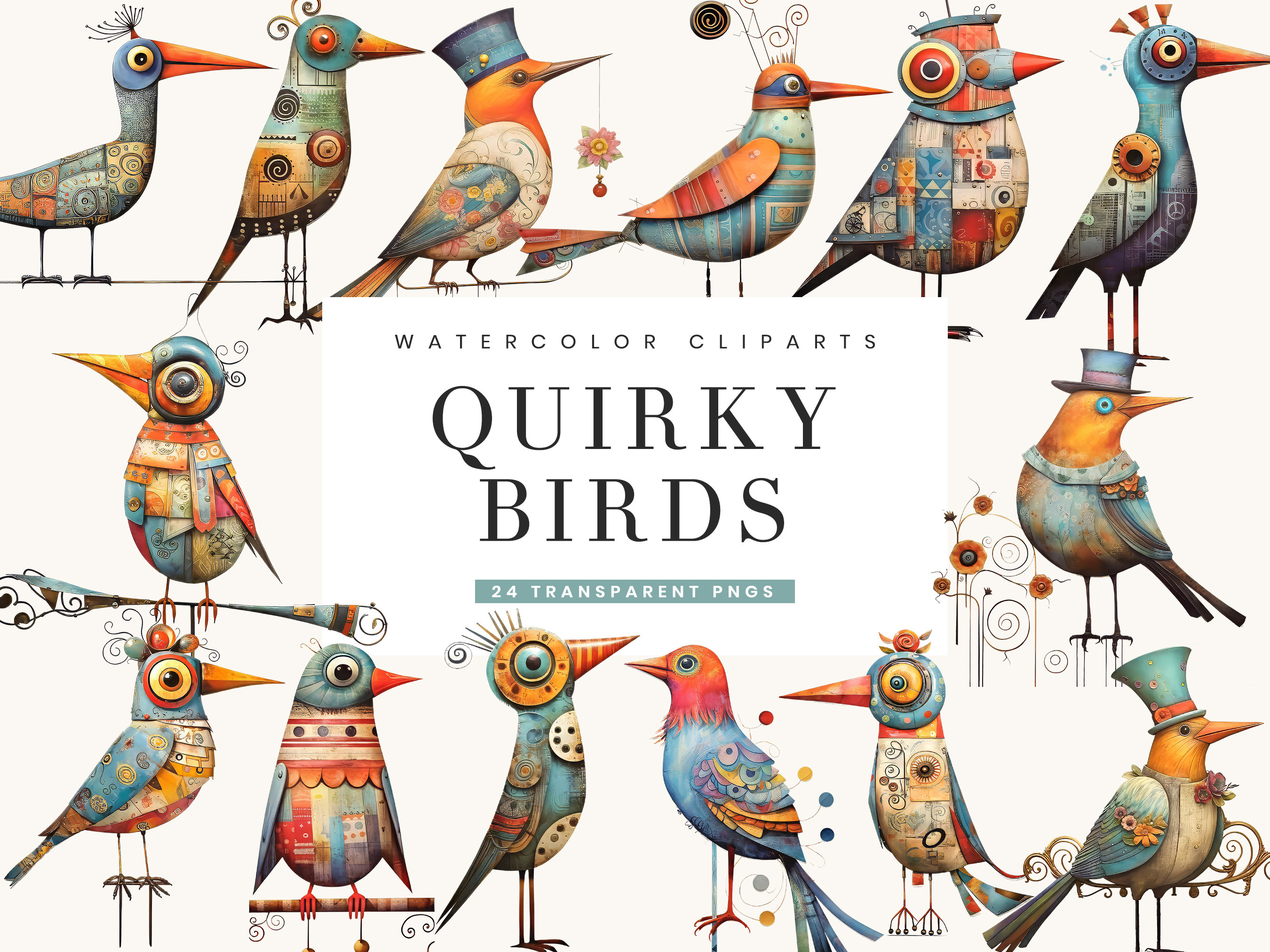 Whimsical Bird Clipart Bundle: Quirky PNG Designs (digital Download) - Etsy