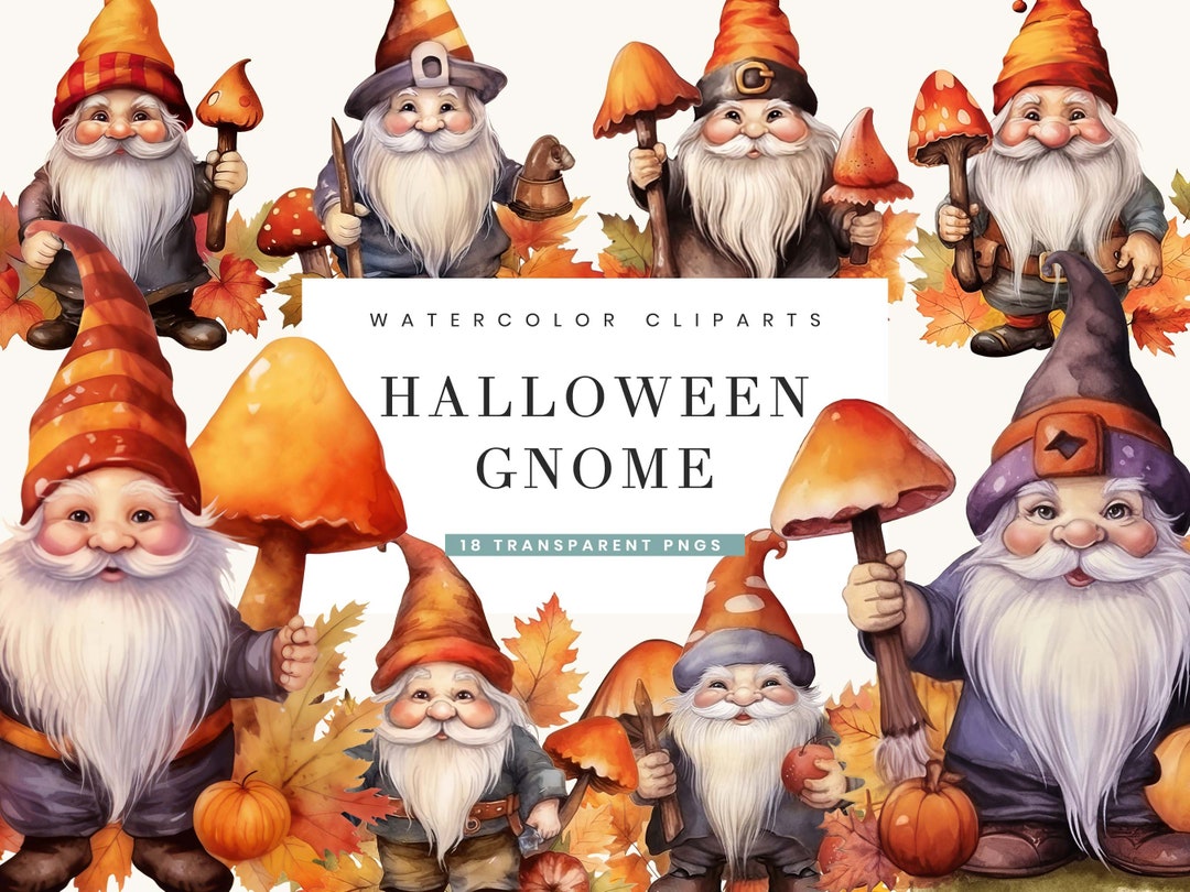 18 Watercolor Halloween Gnome Clipart Bundle Sublimation Designs ...