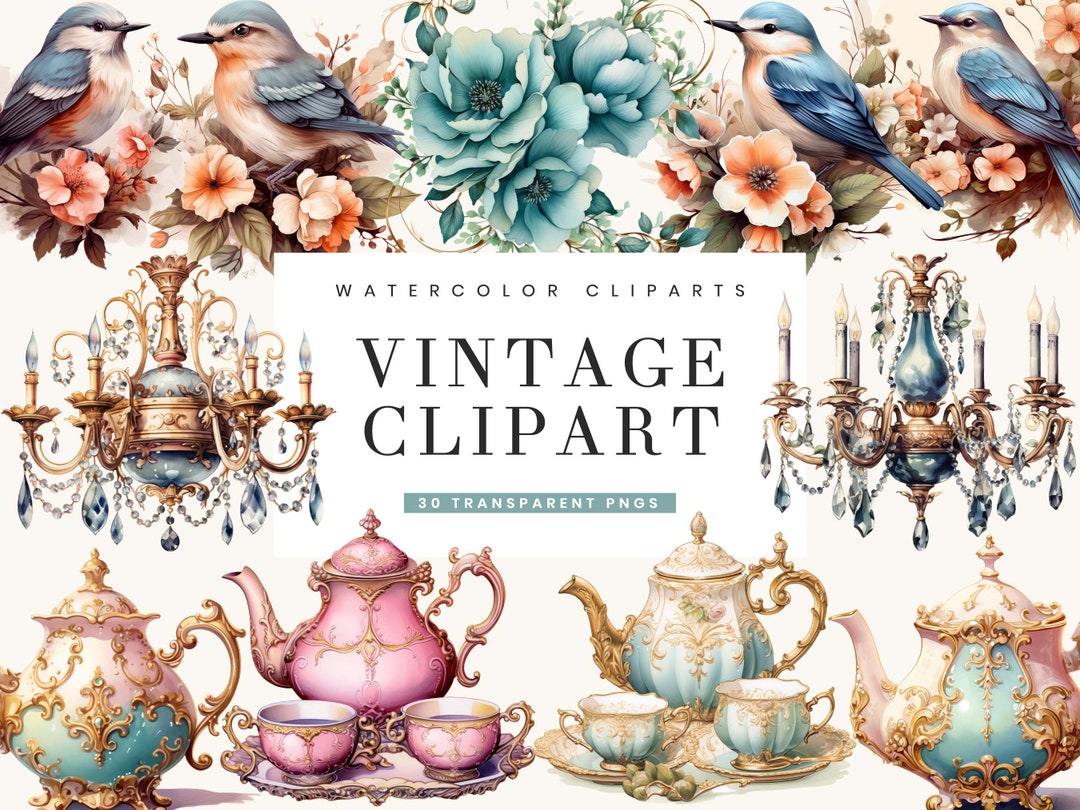 30 Watercolor Vintage Clipart Bundle Digital Download, Sublimation ...