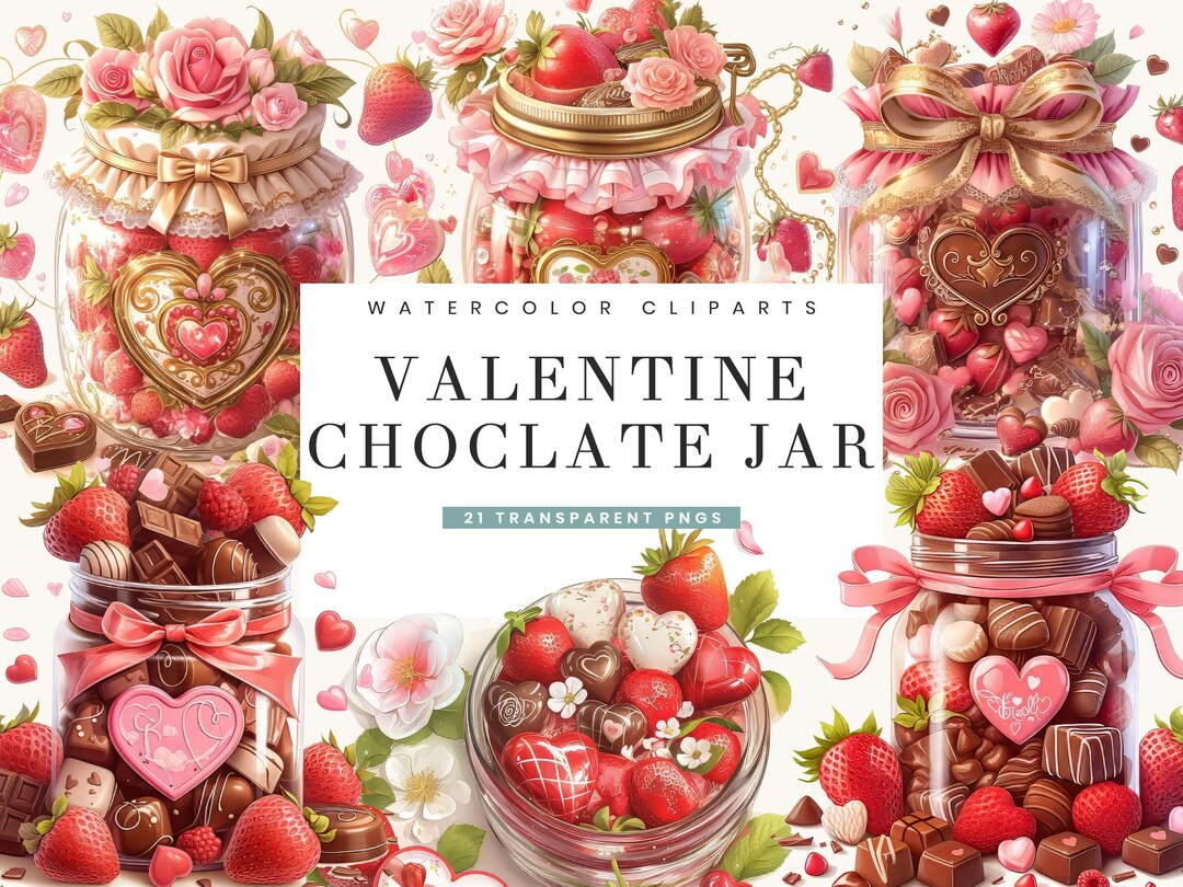 21 Watercolor Valentine Chocolate Jar Clipart Bundle Sublimation ...