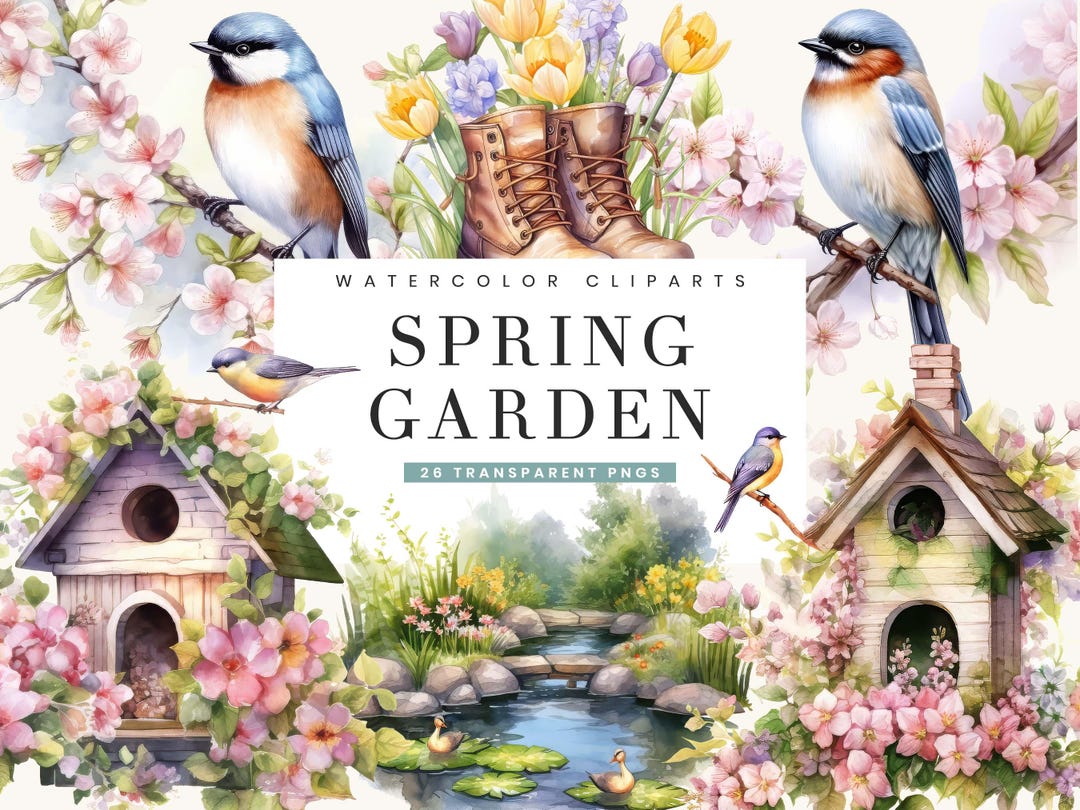 Watercolor Spring Garden Clipart Bundle: 26 PNG Designs (digital ...