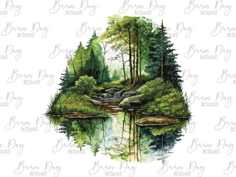 Watercolor Forest Trees Clipart Bundle: Commercial Use (digital ...