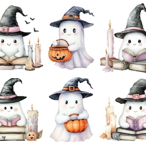24 Watercolor Halloween Cute Ghost Clipart Bundle Sublimation Designs ...