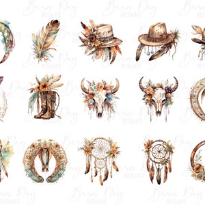 35 Watercolor Western Boho Clipart Bundle , Clipart Bundle, Commercial ...