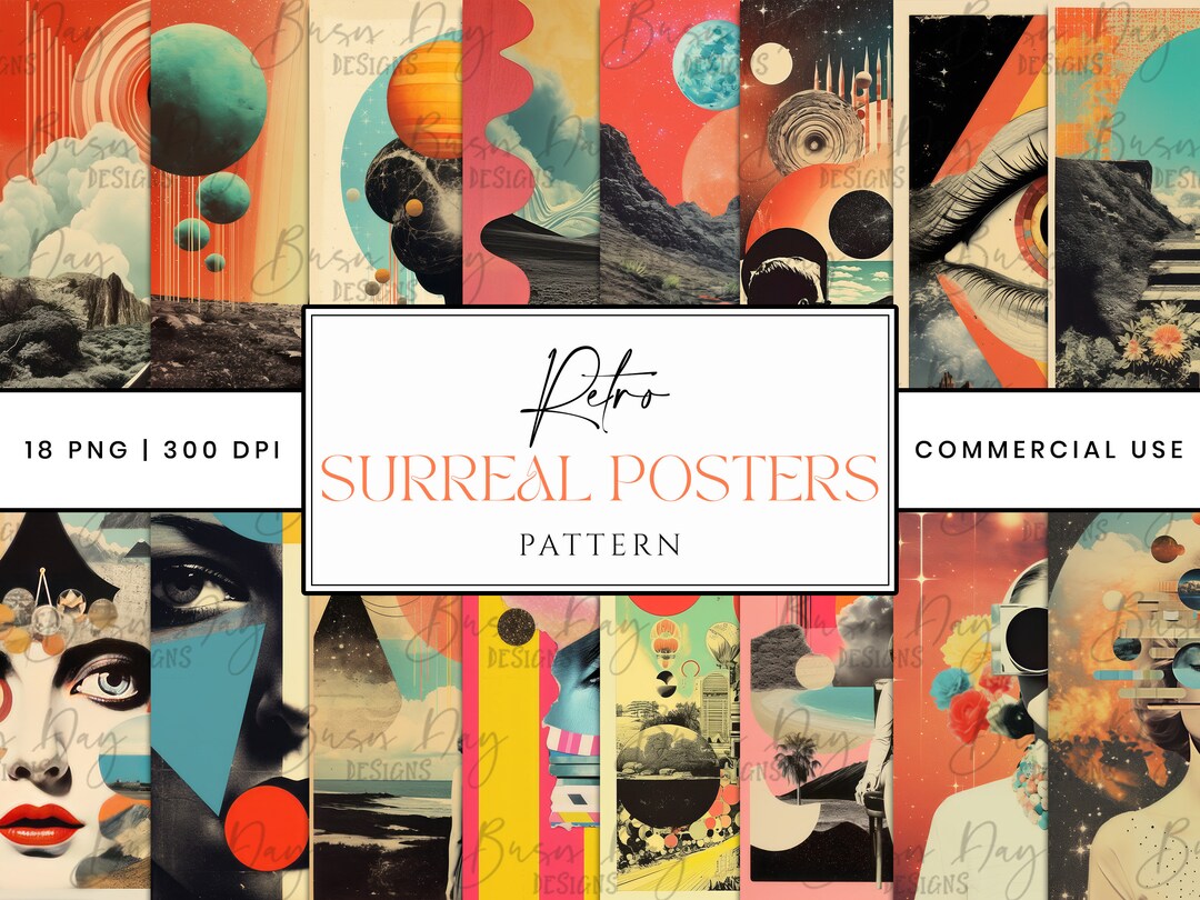 18 Retro Surreal Posters Background Digital Download Sublimation ...