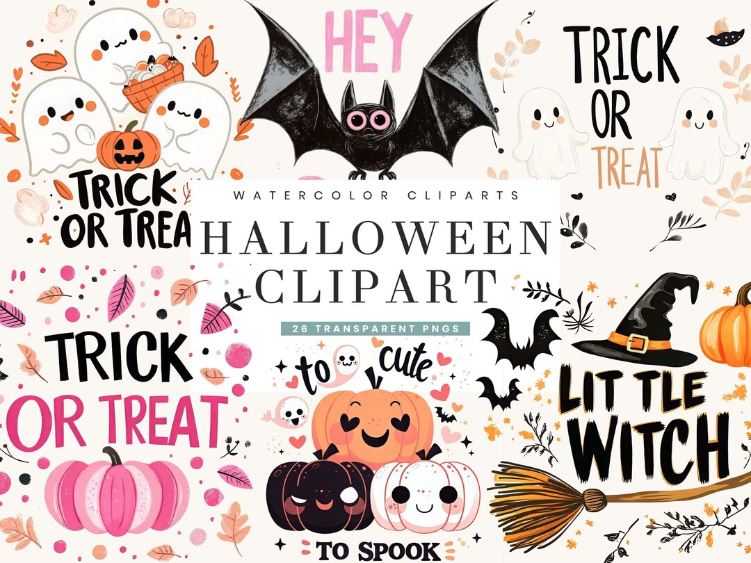 26 Cute Halloween Clipart Bundle Sublimation Designs Digital Download ...